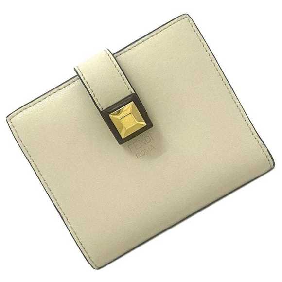 Fendi | Bags | Fendi Bifold Wallet Beige Gold Orange 8m386 Studded ...
